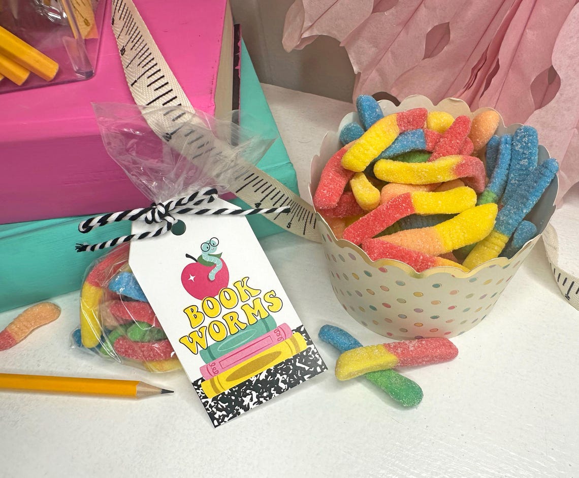 Printable Book Worms & Jitter Critters Gummy Worm Treat Tags for ...