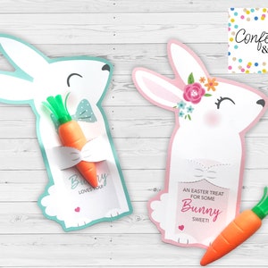 Easter Bunny Card, Easter Rabbit Printable Treat Holder Card, Candy ...