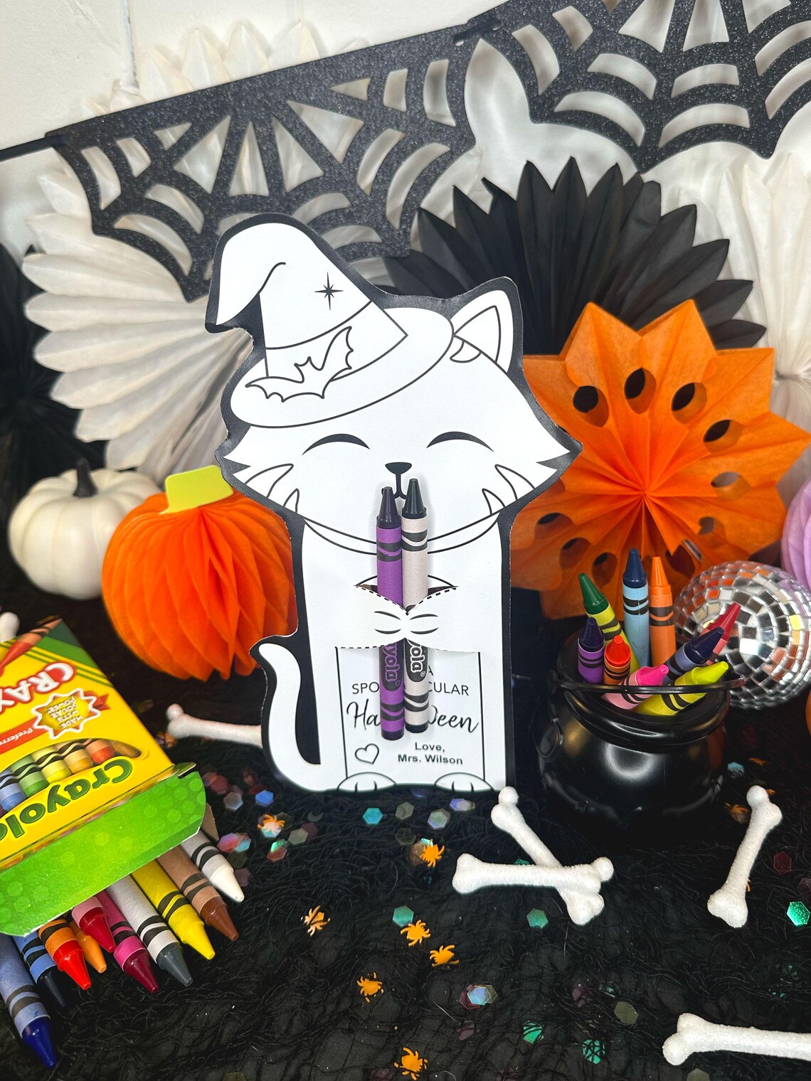 Halloween Crayon Holder Printable Coloring Sheet Cards, Classroom Treat ...