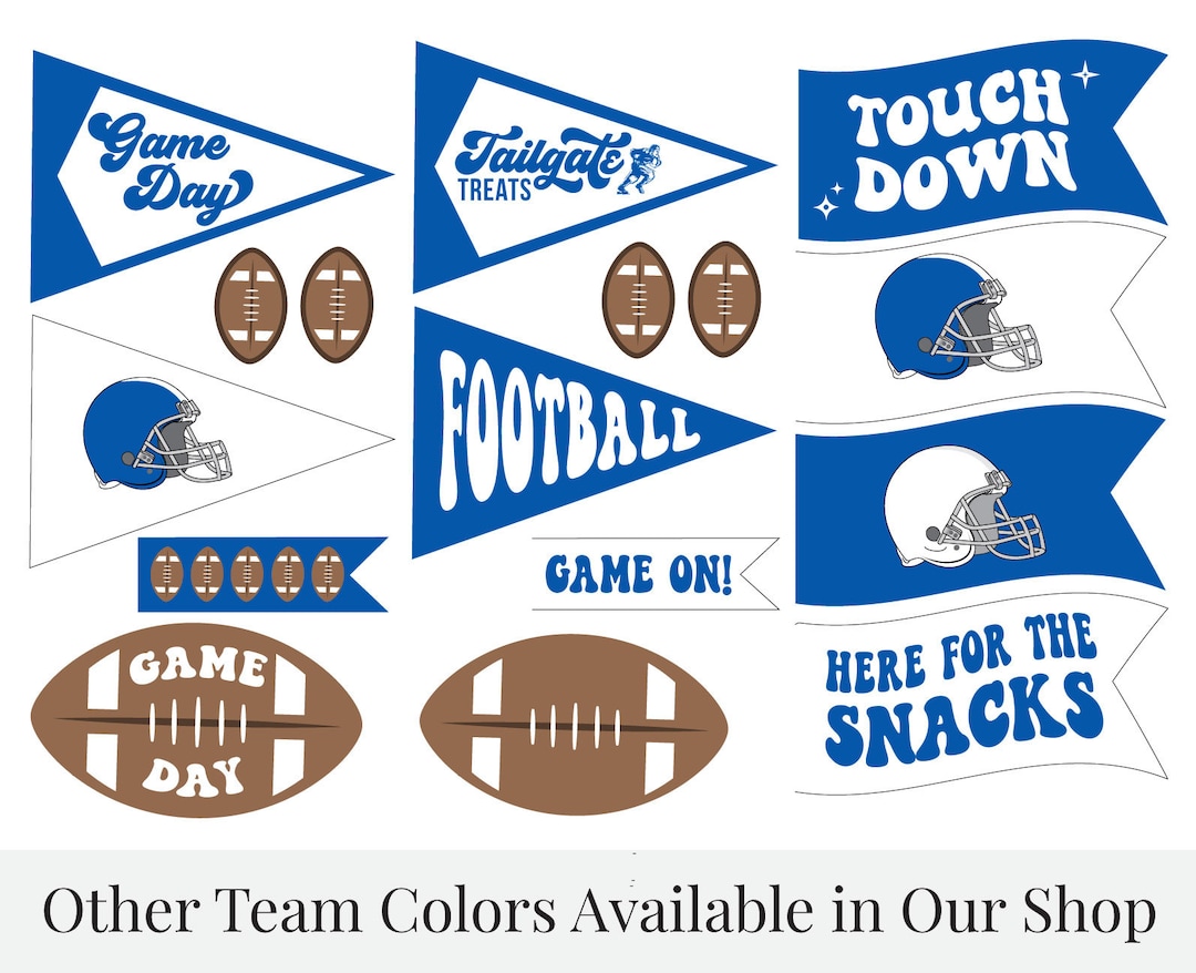 Blue & White Game Day Football Pennant Flags Digital PDF - Etsy