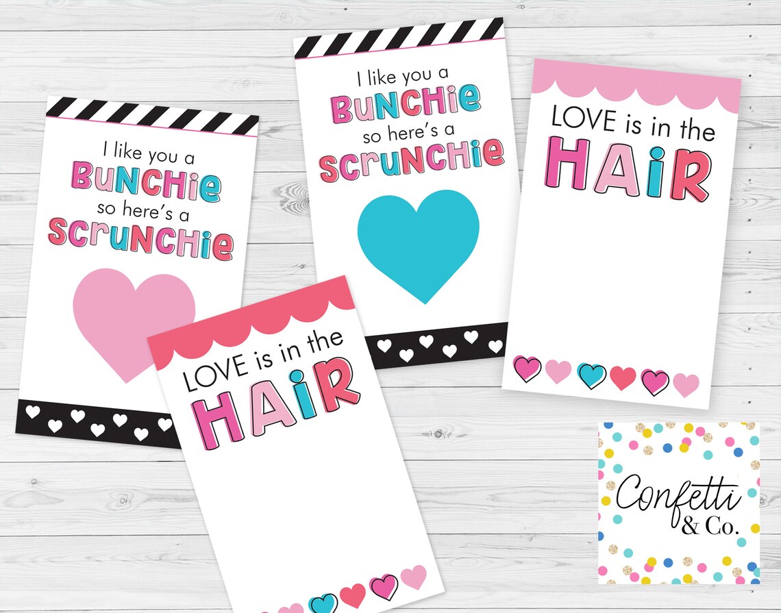 Scrunchie Valentines, Printable Scrunchie Cards, Tween Teen Girls ...