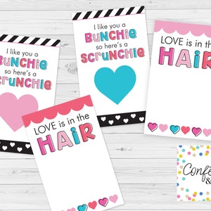 Scrunchie Valentines, Printable Scrunchie Cards, Tween Teen Girls ...