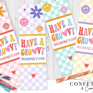 Retro Groovy Valentines, Printable Valentine Card, Peace Love and Candy ...