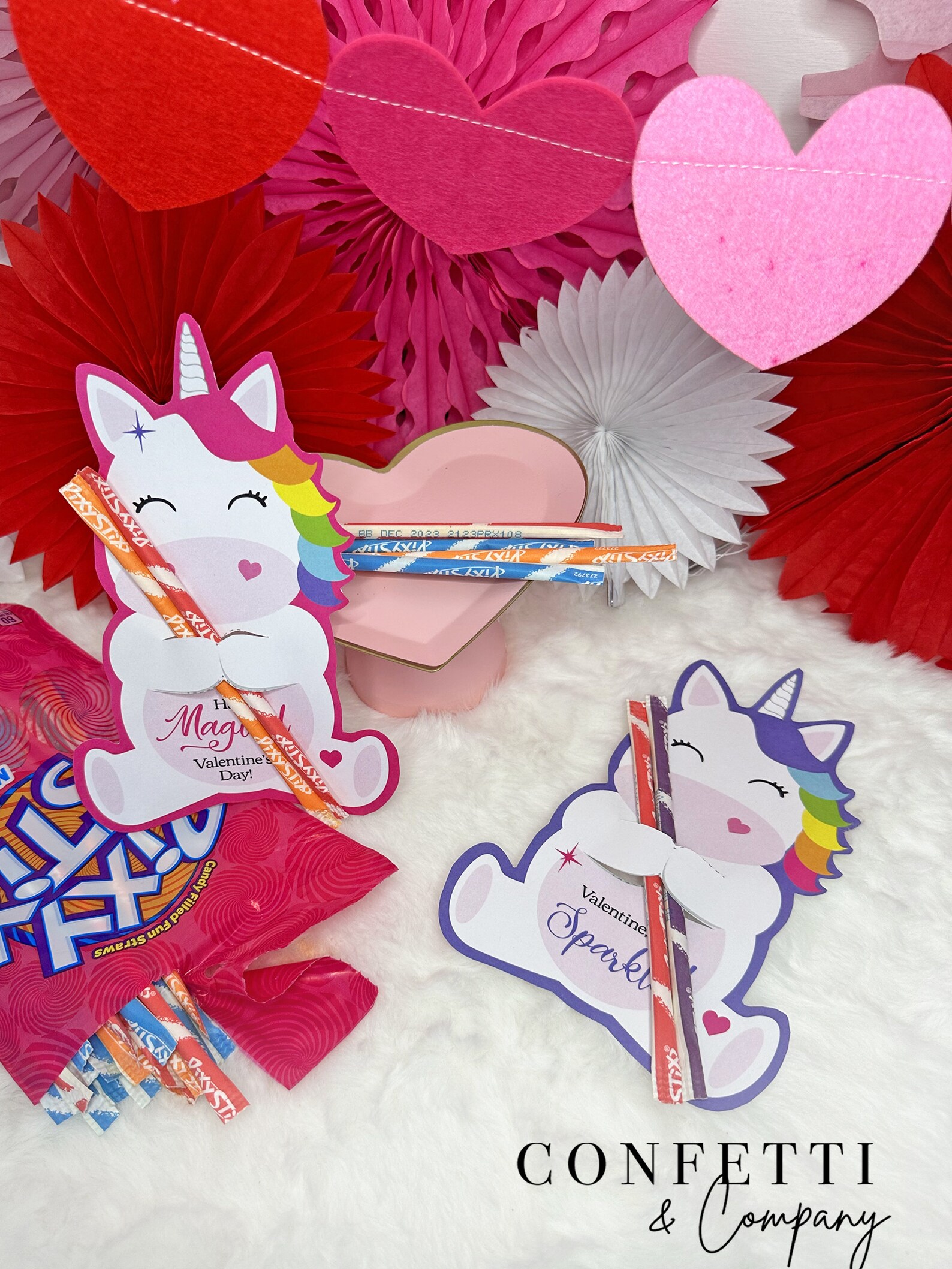 Unicorn Valentine Treat Holder Printable Cards Girl Classroom - Etsy