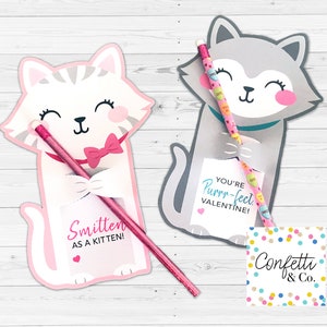Kitten Valentine Treat Holder Printable Cards, Candy Hugger Card, Girls ...