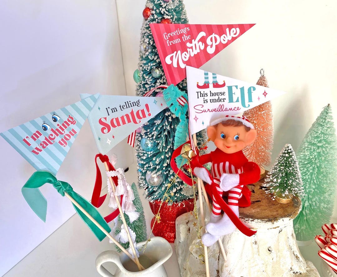 Bundle Set of Elf Pennant Flags, 16 Printable Retro Pennant Flags, Elf ...