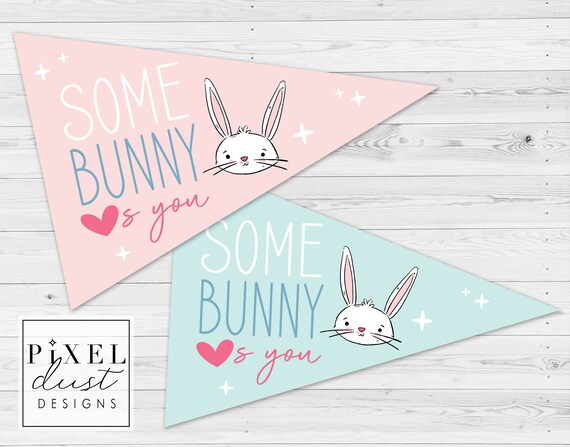 Printable Some Bunny Loves You Easter Pennant Flag Set Retro | Etsy