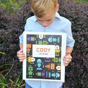 Personalized Robot Printable Binder Covers, Student Binder Cover Set ...