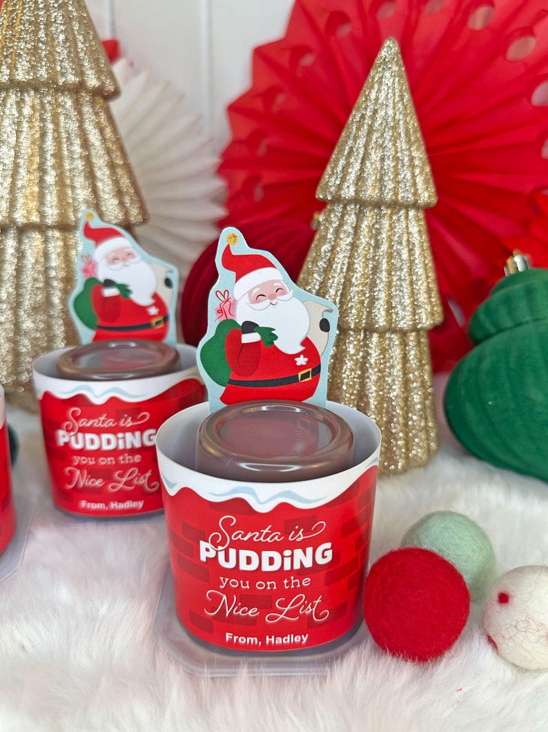 Santa Pudding Cup Printable Christmas Treat Card, Instant Download ...
