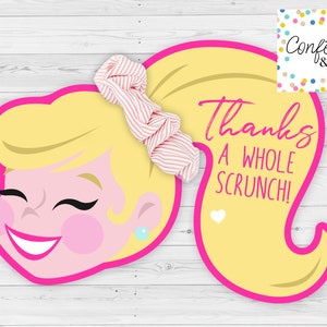 Scrunchie Birthday Party Favors, Printable File, Girl's Scrunchie Thank ...