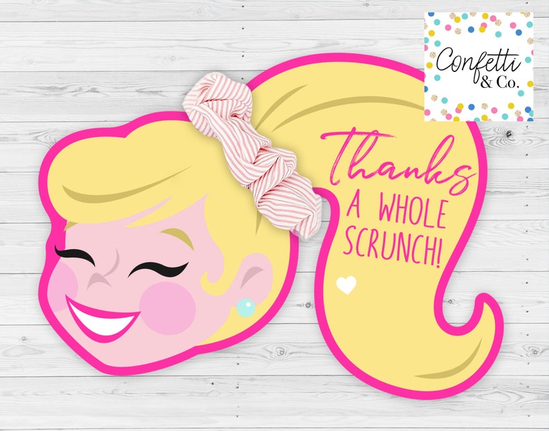 Scrunchie Birthday Party Favors, Printable File, Girl's Scrunchie Thank ...