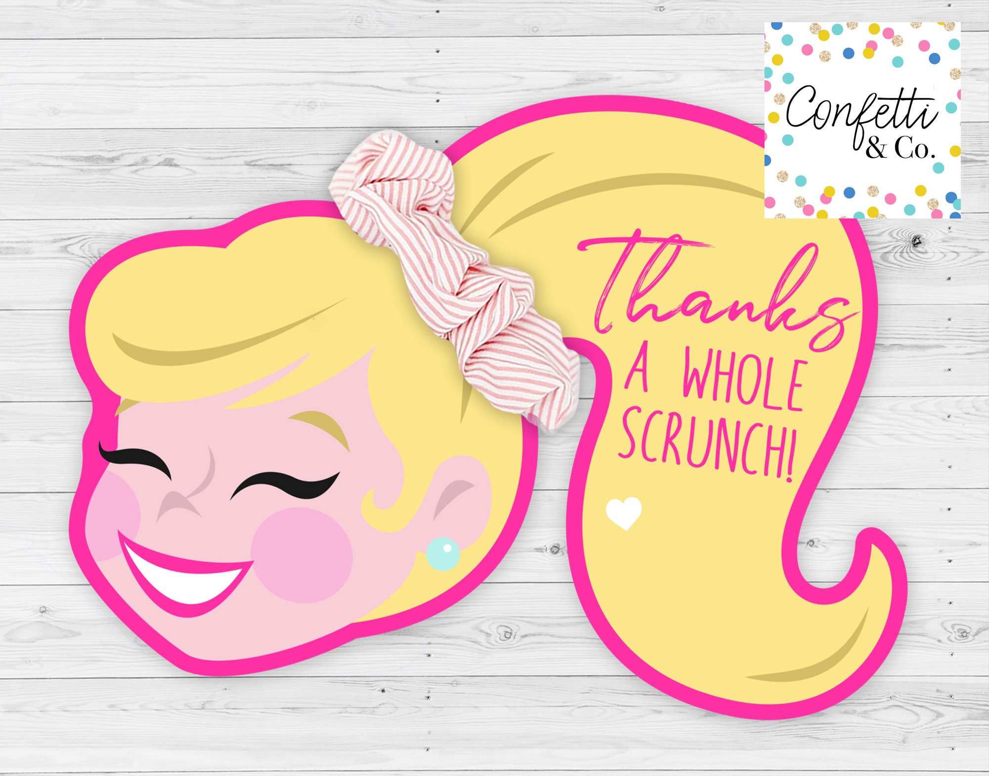 Scrunchie Birthday Party Favors, Printable File, Girl's Scrunchie Thank ...