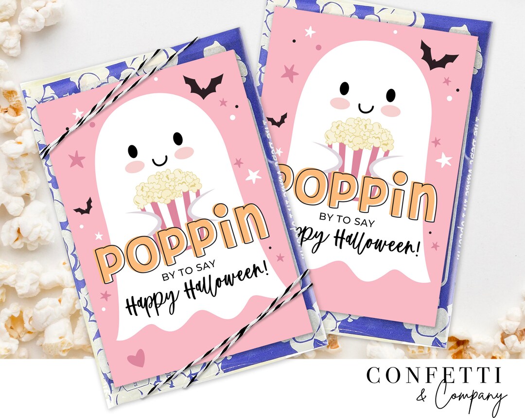 Cute Ghost Halloween Popcorn Printable Cards, Popcorn Tags, Poppin by ...