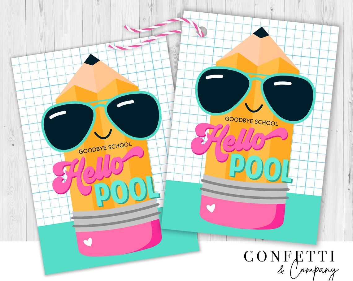 Goodbye School Hello Pool Printable Gift Tags / Teacher - Etsy