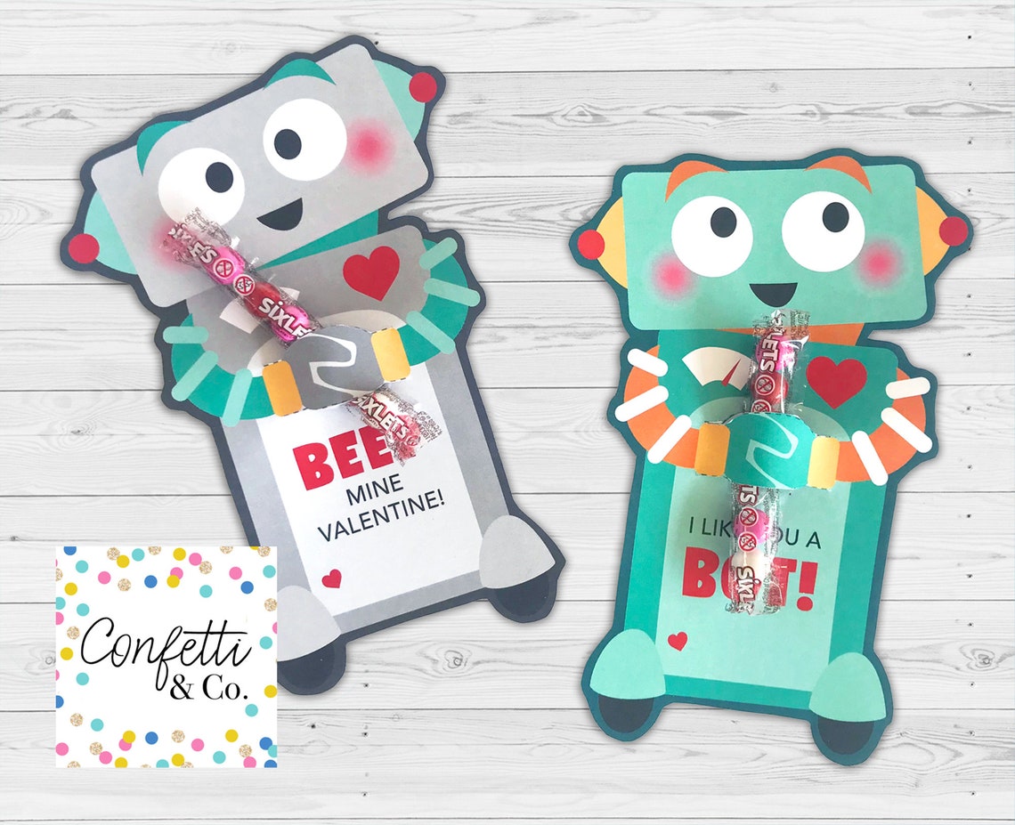 Robot Valentine Treat Holder Printable Cards, Printable Candy Hugger ...