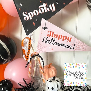 Retro Printable Halloween Pennant Flags Spooky Set Happy - Etsy