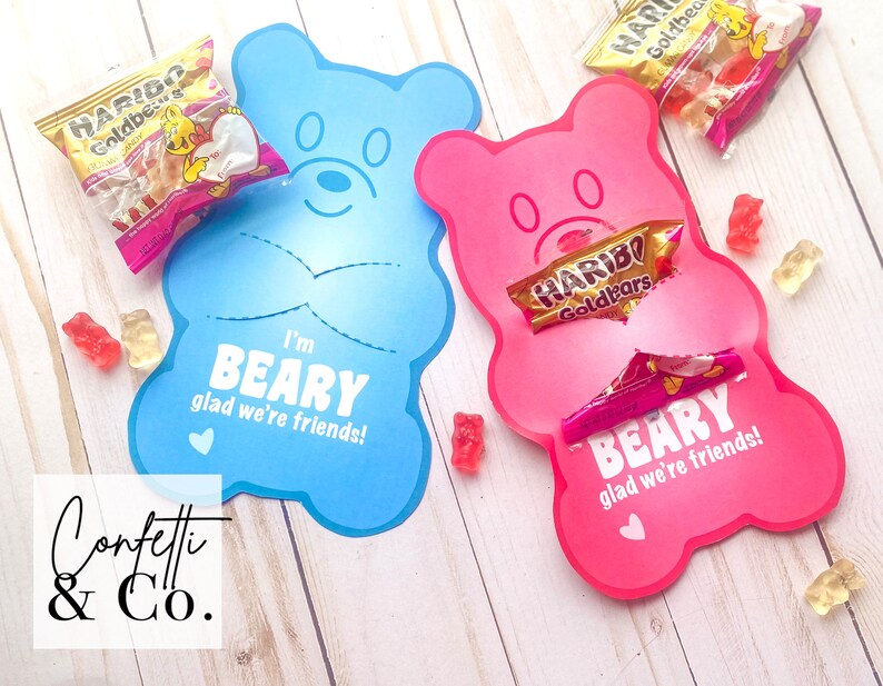 Gummy Bear Valentines Printable File Cards Beary Glad - Etsy