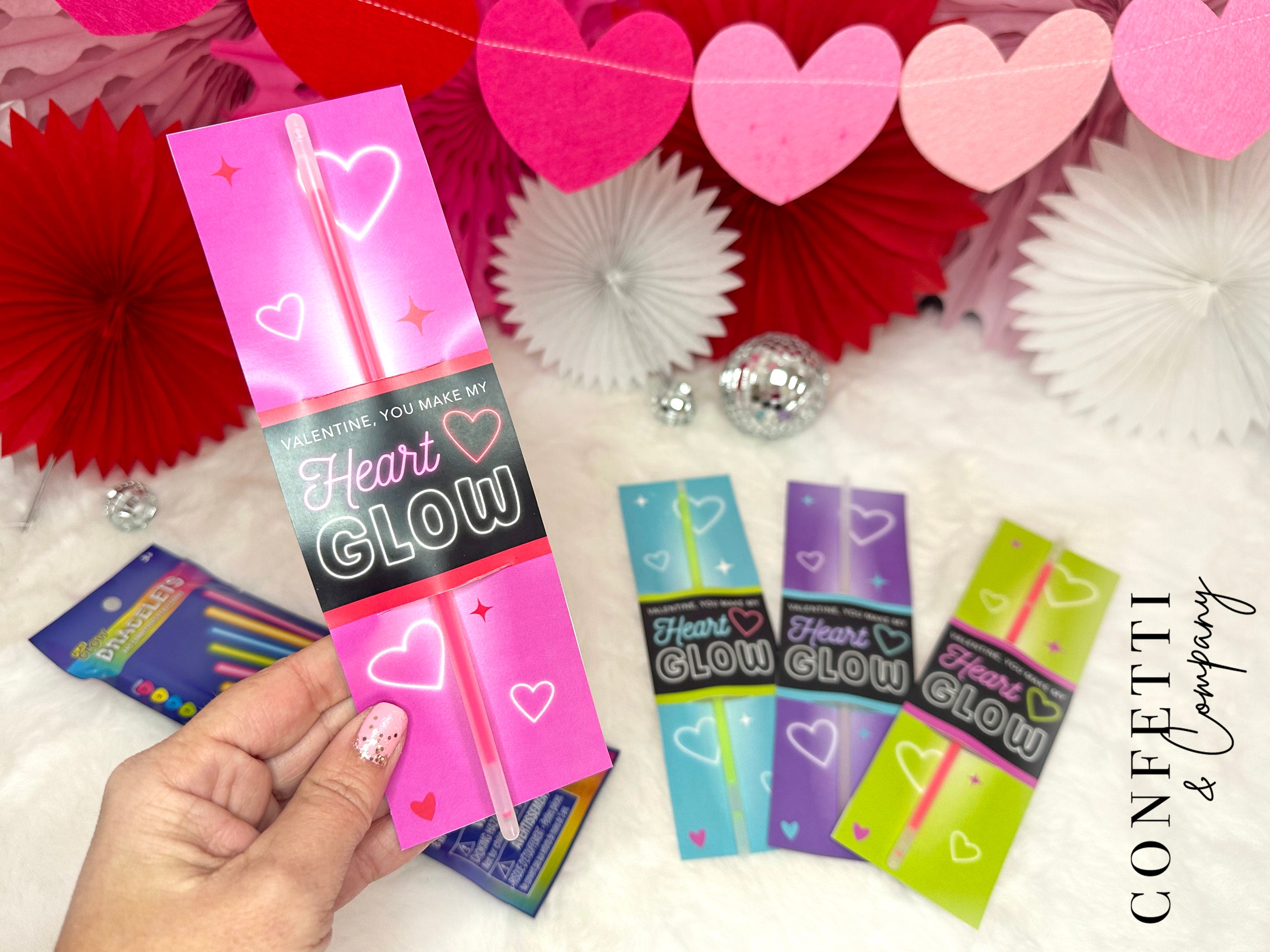 Glow Stick Valentines, Printable Valentine Card, You Make My Heart Glow ...