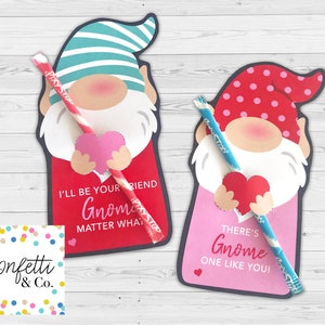 Gnome Valentine Treat Holder Printable Cards, Printable Candy Hugger ...
