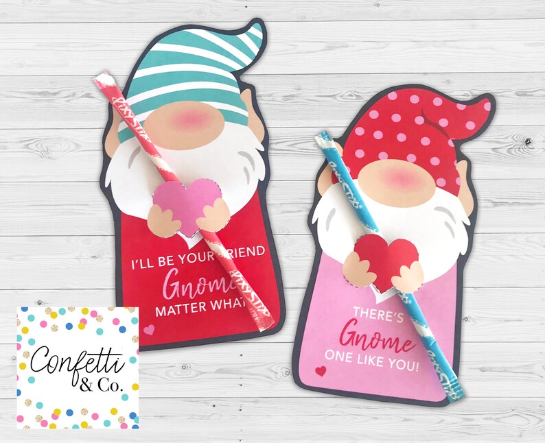 Gnome Valentine Treat Holder Printable Cards, Printable Candy Hugger ...