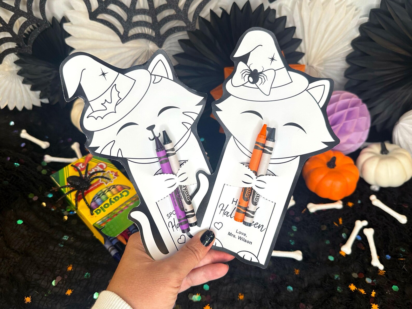 Halloween Crayon Holder Printable Coloring Sheet Cards, Classroom Treat ...