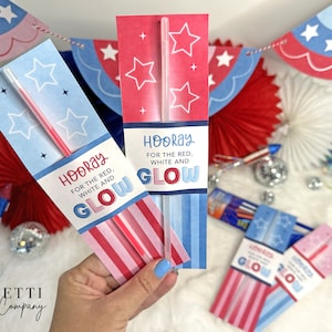 Patriotic Glow Stick Printable Cards, Fourth of July Party Favors ...