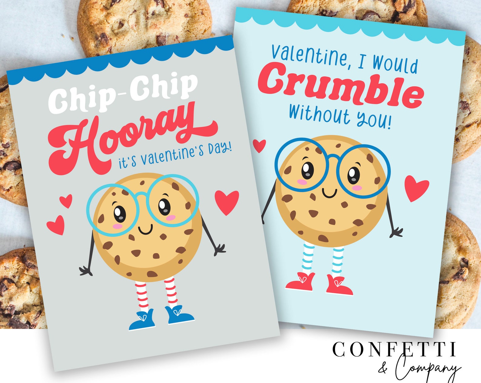 Chocolate Chip Cookie Valentine Printable Cards Classroom - Etsy