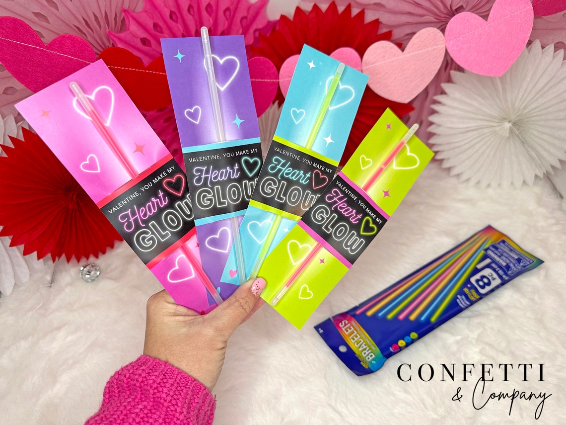 Glow Stick Valentines, Printable Valentine Card, You Make My Heart Glow ...