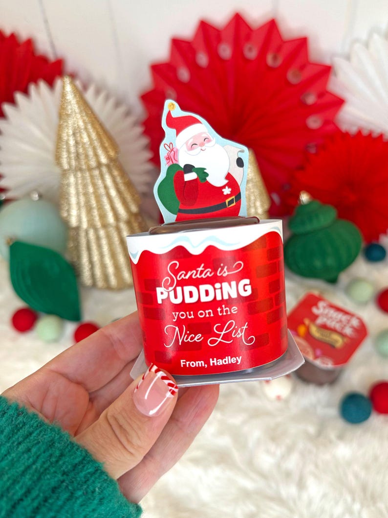 Santa Pudding Cup Printable Christmas Treat Card, Instant Download ...