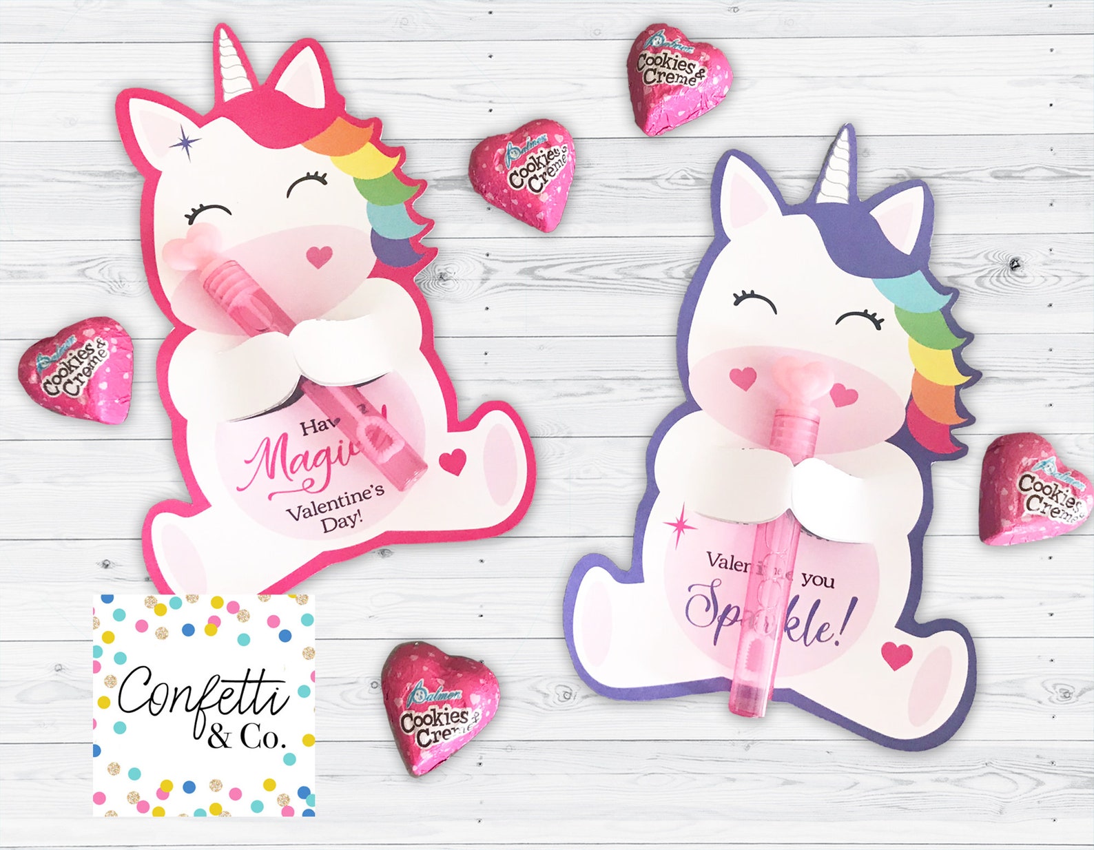 Unicorn Valentine Treat Holder Printable Cards Candy Hugger | Etsy