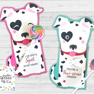 Dalmatian Puppy Dog Valentine Treat Holder Printable Cards, Candy ...