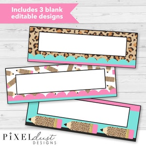 Printable, Editable Leopard Print Pencil Student Name Plates, Desk ...