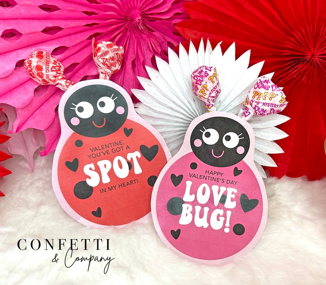 Love Bug Lollipop Printable Classroom Valentine Cards, Kids Valentine's ...