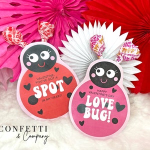 Love Bug Lollipop Printable Classroom Valentine Cards, Kids Valentine's ...