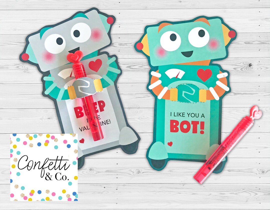 Robot Valentine Treat Holder Printable Cards, Printable Candy Hugger ...