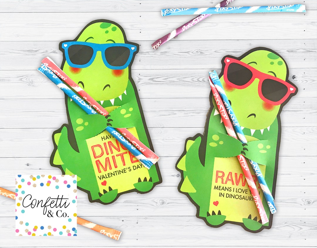Dinosaur Valentine Treat Holder Printable Cards, Printable Candy Hugger ...