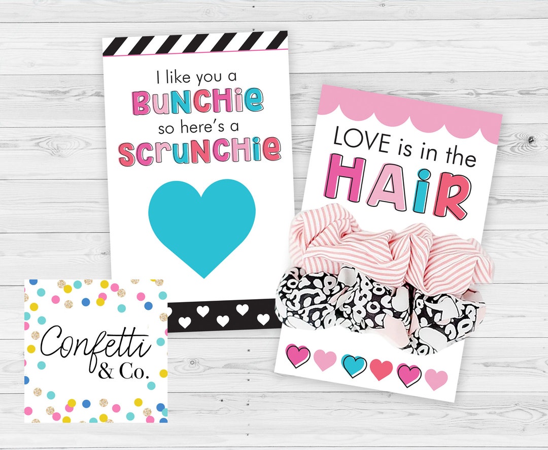 Scrunchie Valentines, Printable Scrunchie Cards, Tween Teen Girls ...