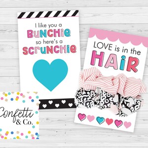 Scrunchie Valentines, Printable Scrunchie Cards, Tween Teen Girls ...