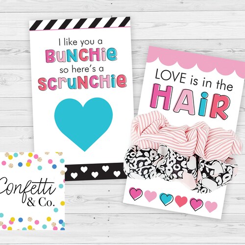 Scrunchie Valentines Printable Scrunchie Cards Tween Teen - Etsy