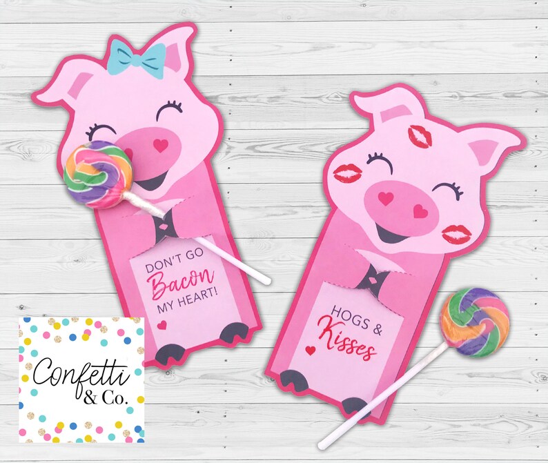 Pig Valentine Treat Holder Printable Cards Candy Hugger - Etsy
