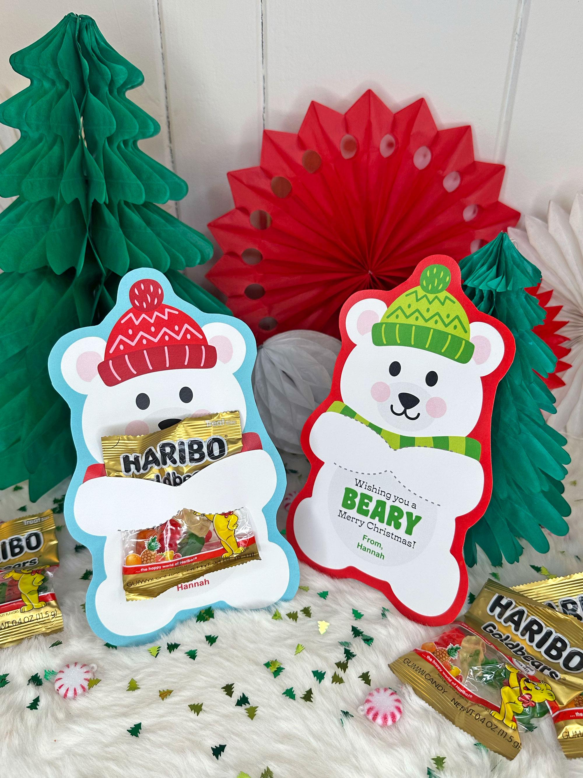 Christmas Gummy Bear Treat Cards, Printable Holiday Polar Bear Card ...