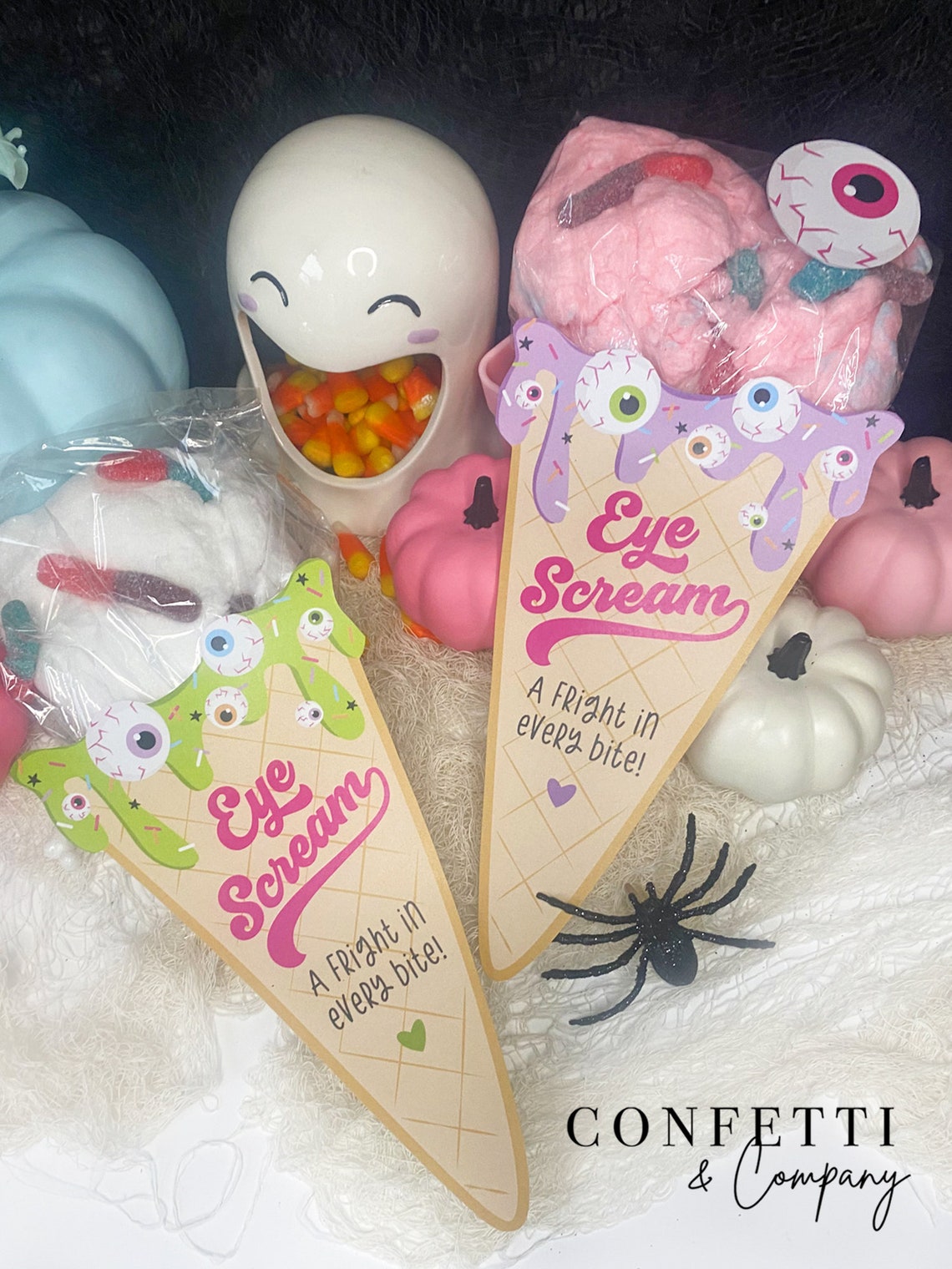 Eye Scream Halloween Printable Card, Cotton Candy Ice Cream Cone ...