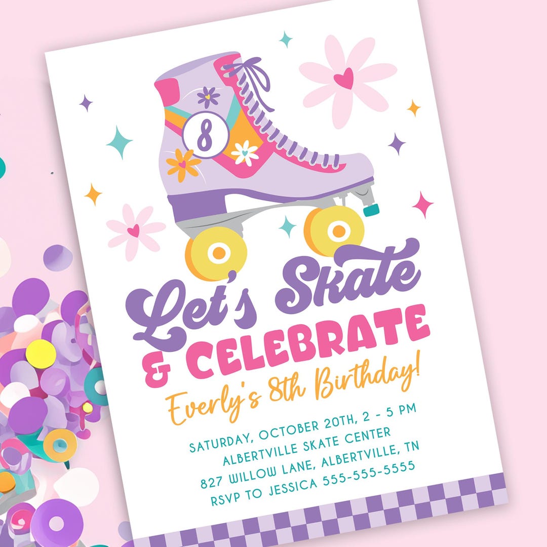 Retro Roller Skate Birthday Invitations, Skating Party Printable ...
