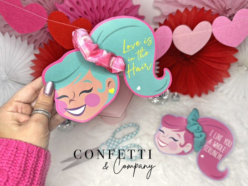 Girl's Scrunchie Valentines Printable Cards Kids - Etsy
