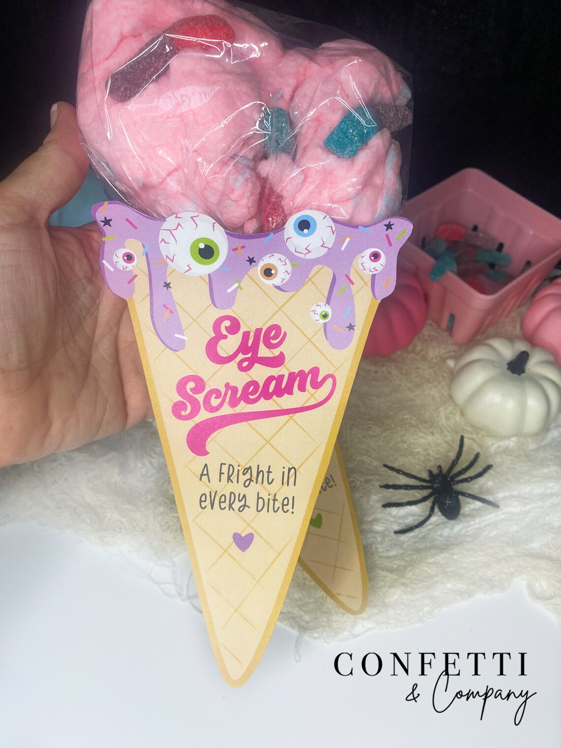 Eye Scream Halloween Printable Card, Cotton Candy Ice Cream Cone ...