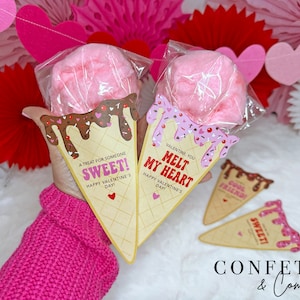 Ice Cream Cone Printable Classroom Valentine Cards, Kids Valentine's ...