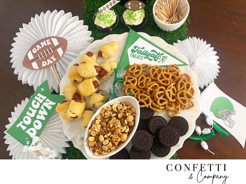 Green and White Game Day Football Pennant Flags Digital PDF - Etsy