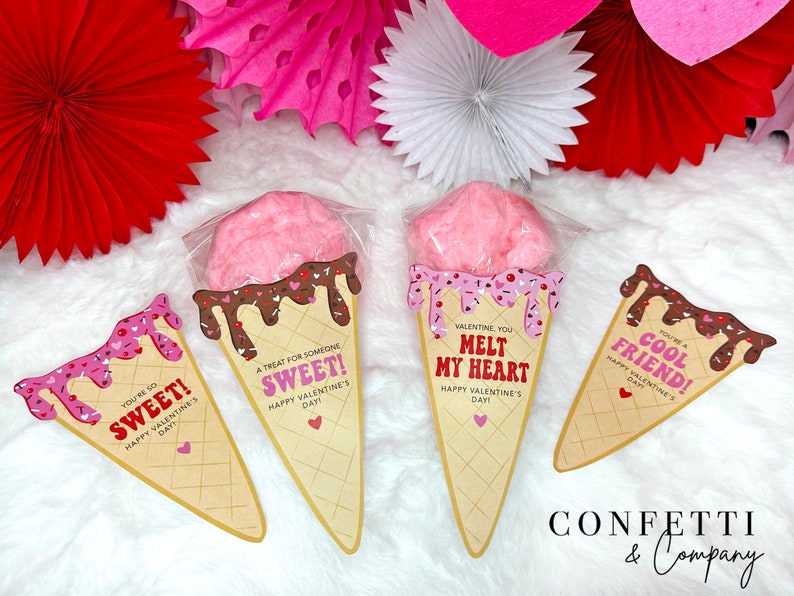 Ice Cream Cone Printable Classroom Valentine Cards, Kids Valentine's ...