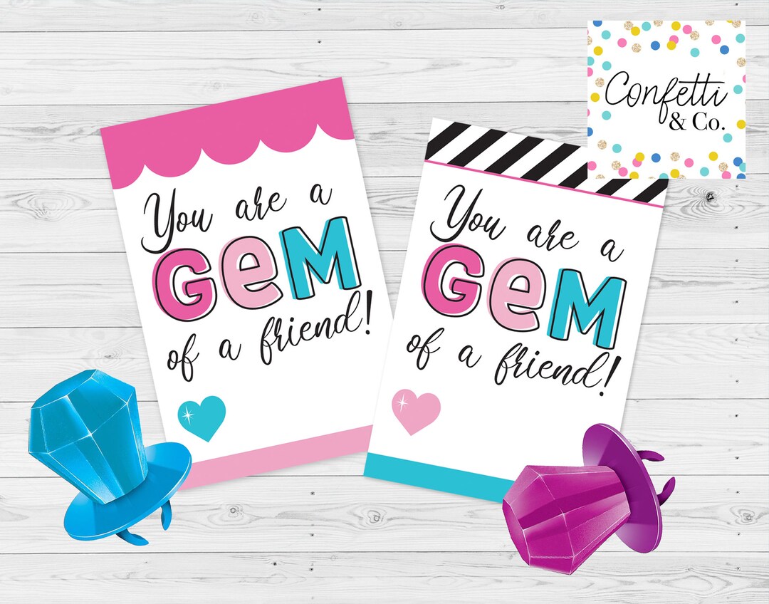 You Are a GEM of a Friend Ring Pop Tags, Valentine's Day Cards, Girl's ...