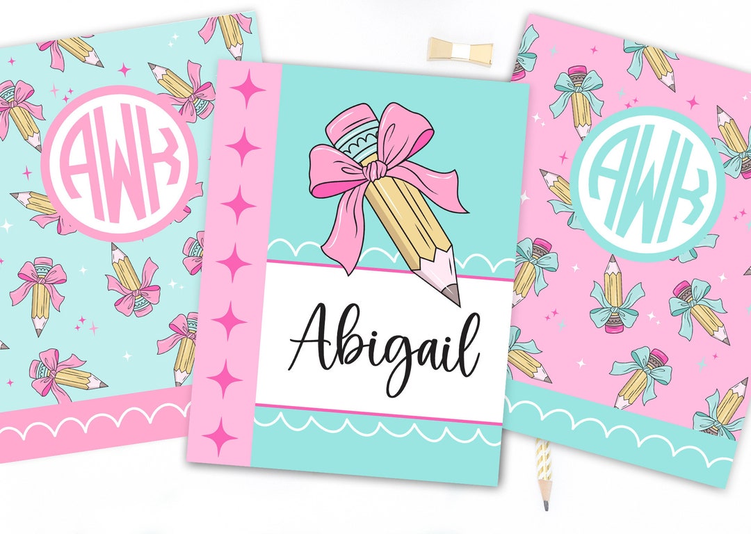 Personalized Bow Monogram Preppy Bow Pencil Binder Covers, Student ...